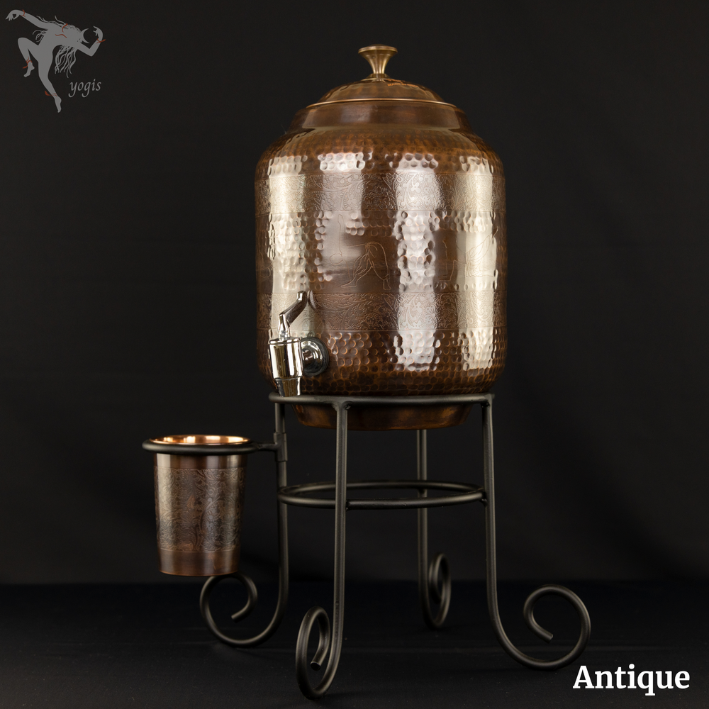 Pure Copper (99%) Water Tank Set - 5L - Engraved Yoga Posture - Natura ...